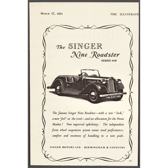 Singer | Art | 951 Singer Nine Roadster Series 4ab Convertible Vintage ...